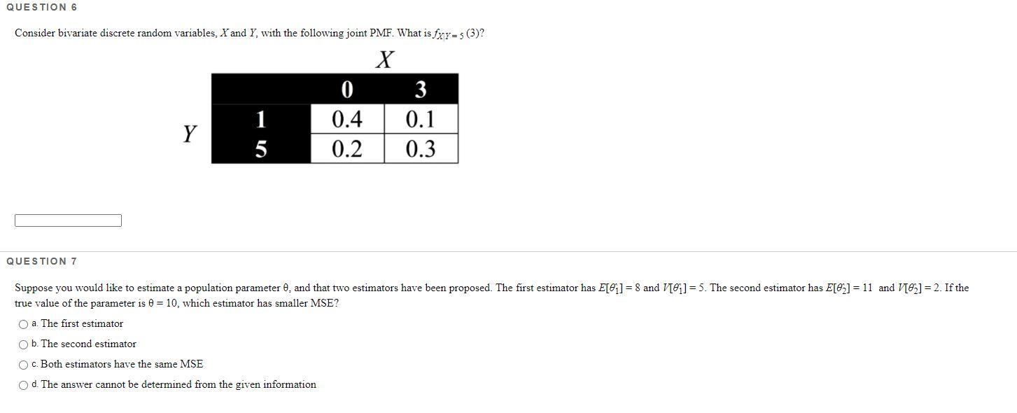 Solved Consider bivariate discrete random variables, X and | Chegg.com