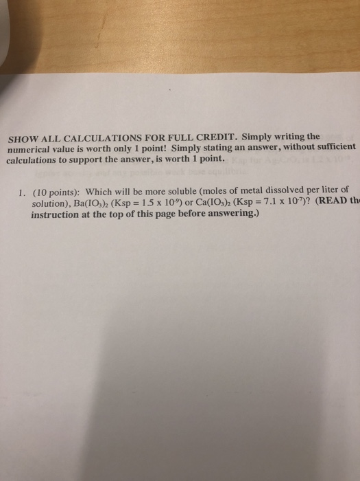 Solved SHOW ALL CALCULATIONS FOR FULL CREDIT. Simply writing | Chegg.com