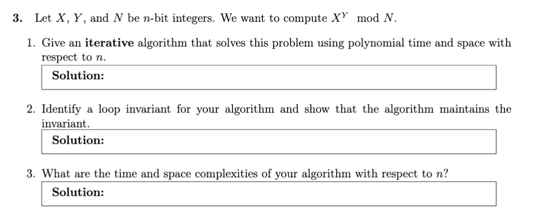 Solved Let x,Y, ﻿and N ﻿be n-bit integers. We want to | Chegg.com