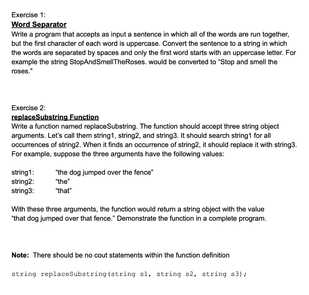 Exercise 1: Word Separator Write a program that | Chegg.com