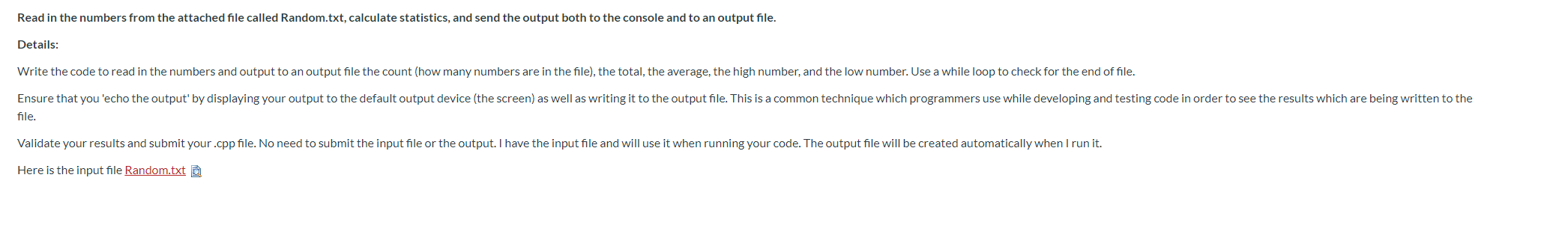 Solved Read in the numbers from the attached file called | Chegg.com