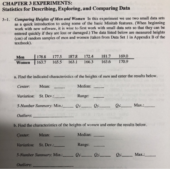 Solved CHAPTER 3 EXPERIMENTS: Statistics for Describing, | Chegg.com