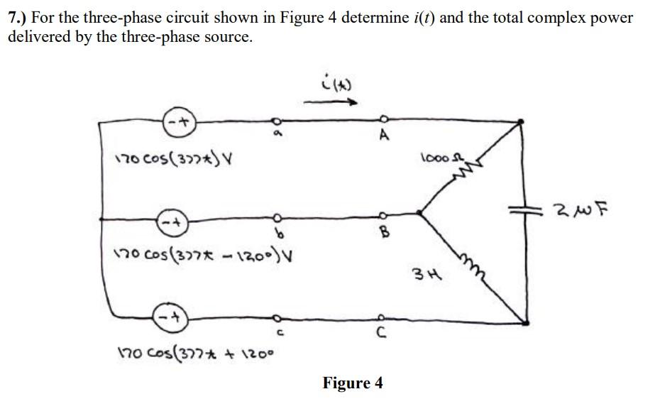 Solved 7.) For the three-phase circuit shown in Figure 4 | Chegg.com