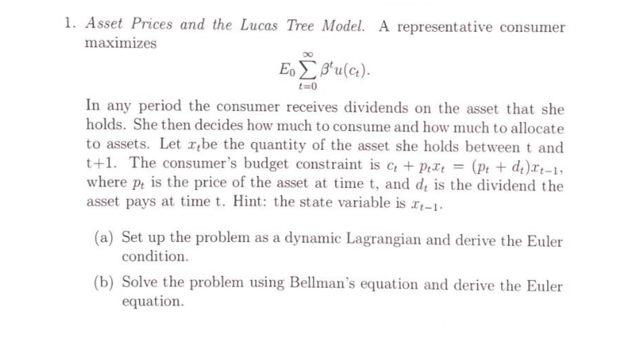 Solved Asset Prices and the Lucas Tree Model. A | Chegg.com