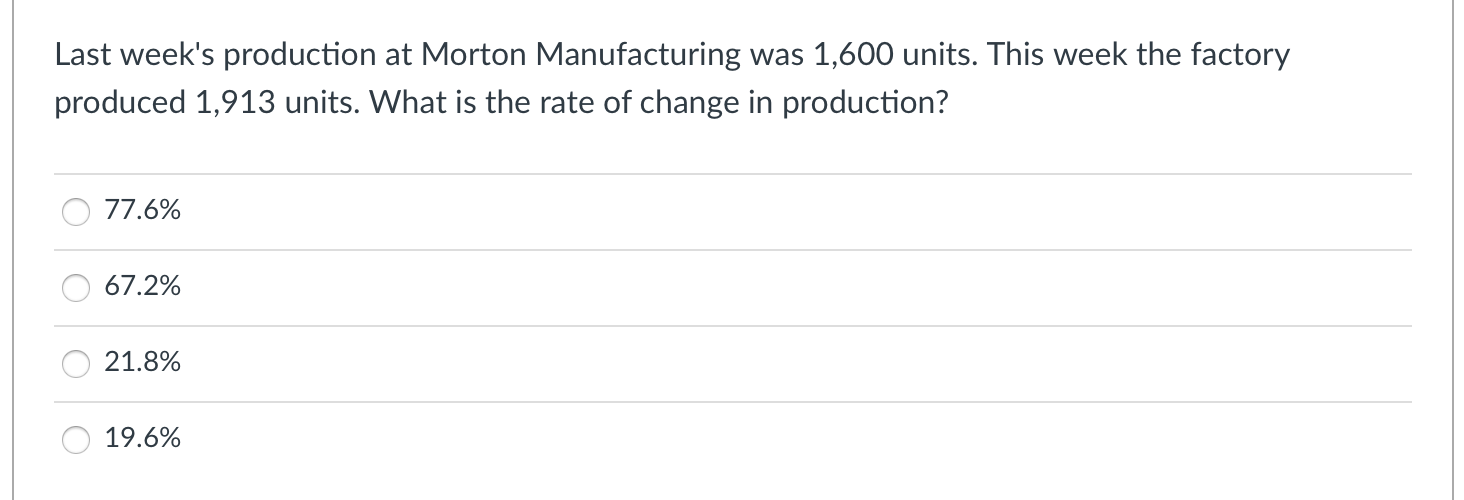 Solved Last week's production at Morton Manufacturing was | Chegg.com