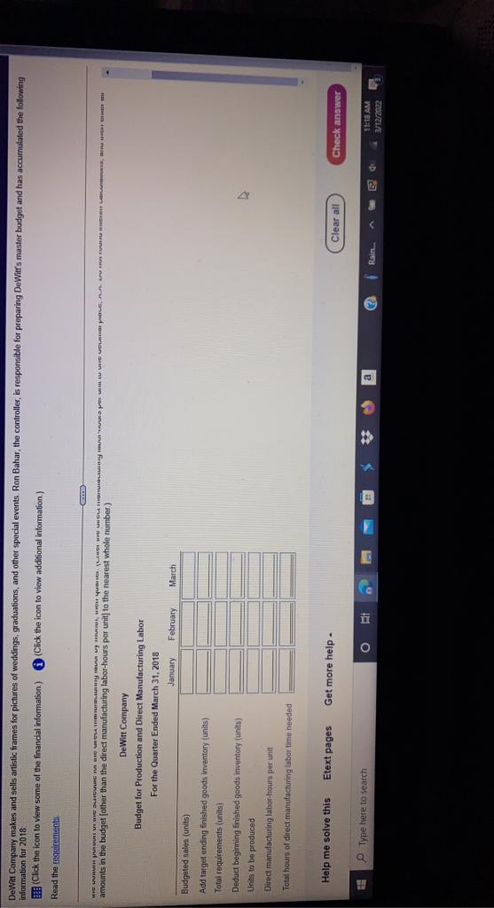 Solved DeWith Company makes and sells artistic frames for | Chegg.com