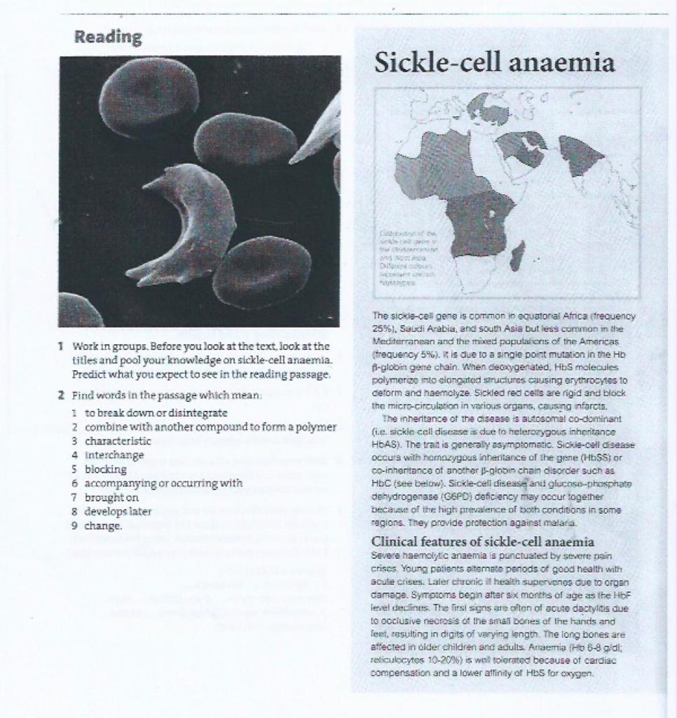 Solved Reading Sickle-cell anaemia 1 Work in groups. Before | Chegg.com