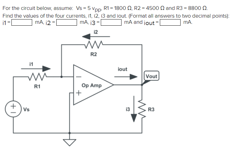 Solved For the circuit below, assume: Vs = 5 Vpp. R1 = 1800 | Chegg.com