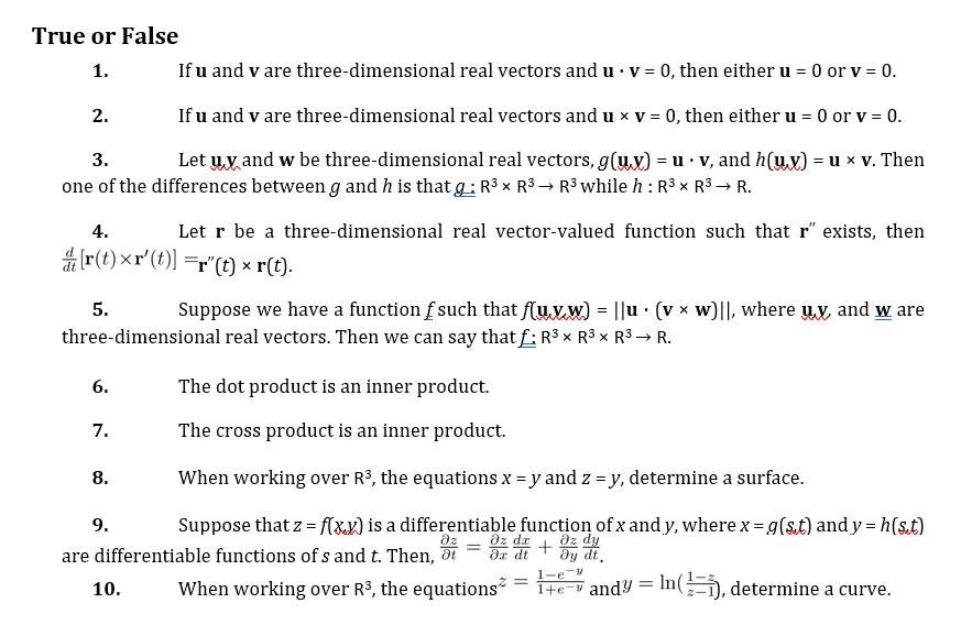 Solved True or False 1. If u and v are three-dimensional | Chegg.com