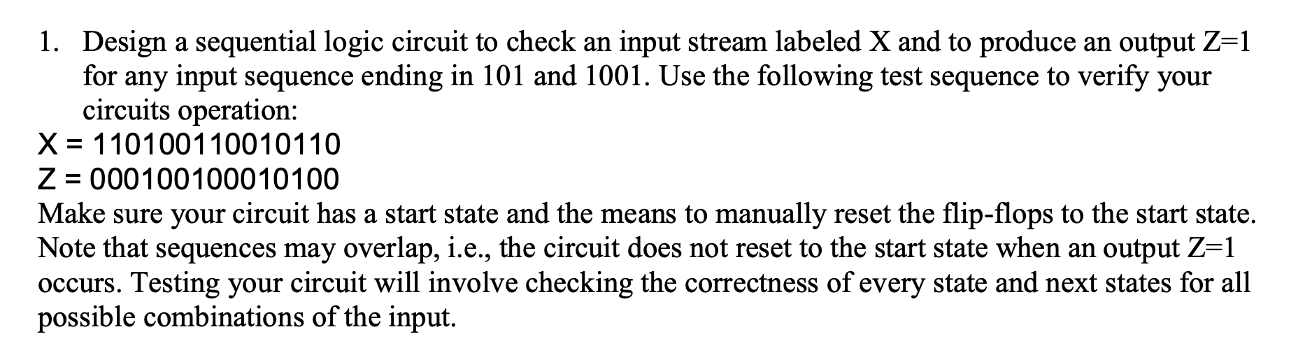 Design a sequential logic circuit to check an input | Chegg.com
