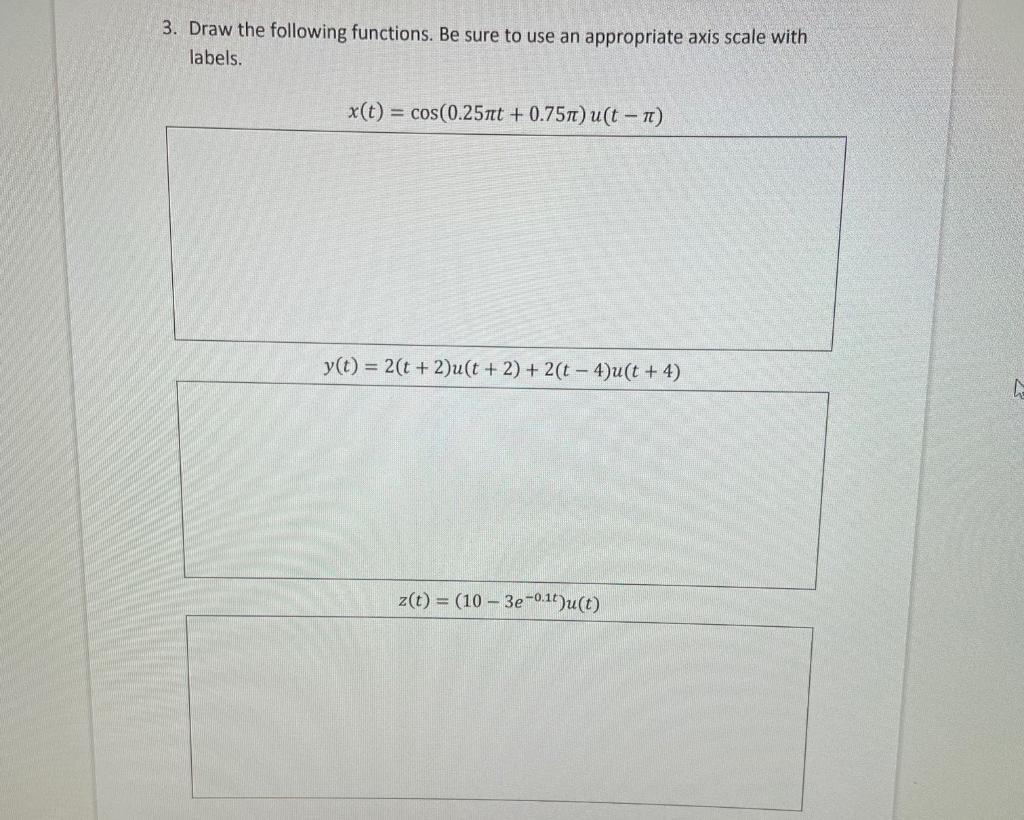 Solved 3. Draw the following functions. Be sure to use an | Chegg.com