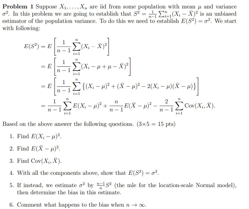 Solved Problem 1 Suppose X1,…,Xn are iid from some | Chegg.com