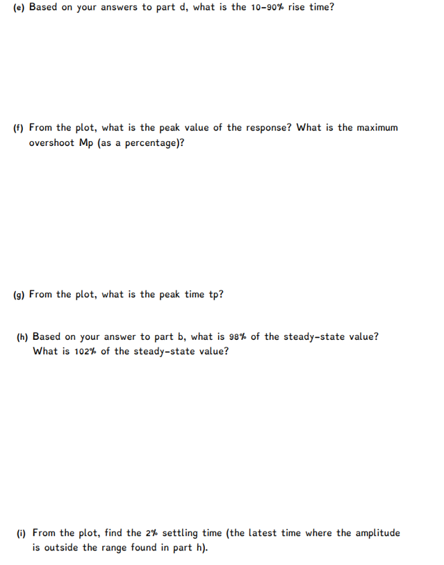 Solved (35 points) Time-Domain Performance Specifications: | Chegg.com