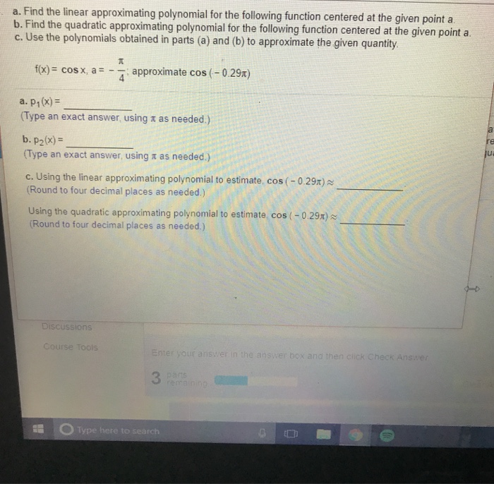 Solved Find the linear approximating polynomial for the | Chegg.com