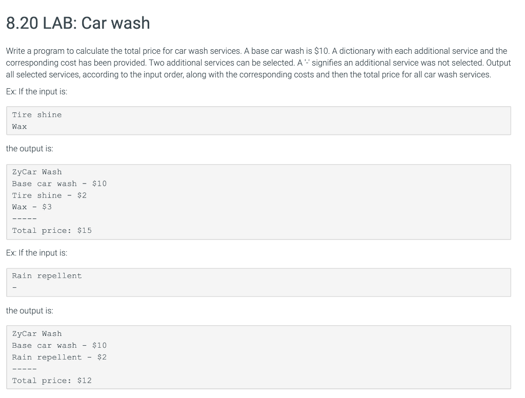 Solved Write a program to calculate the total price for car | Chegg.com