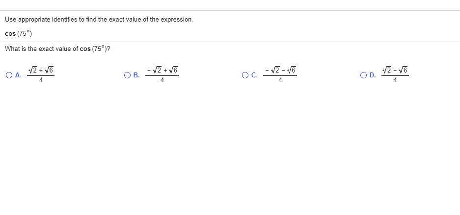 Solved Use appropriate identities to find the exact value of | Chegg.com
