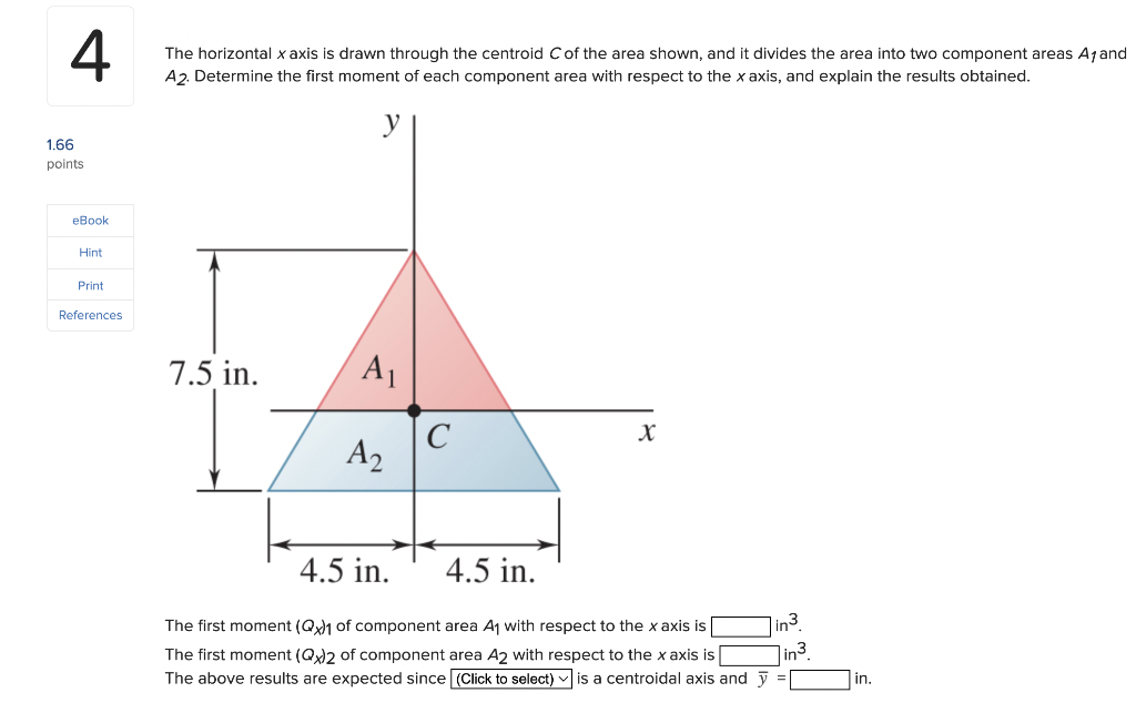 Solved The horizontal x axis is drawn through the centroid C | Chegg.com