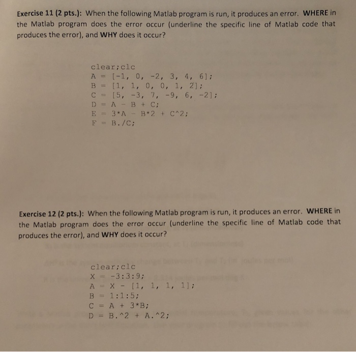 Solved Exercise 11 (2 pts.): When the following Matlab | Chegg.com