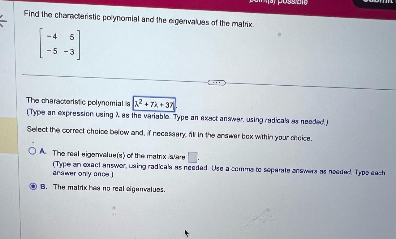Solved Find the characteristic polynomial and the | Chegg.com