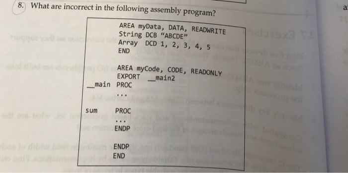 Solved 8. What are incorrect in the following assembly | Chegg.com