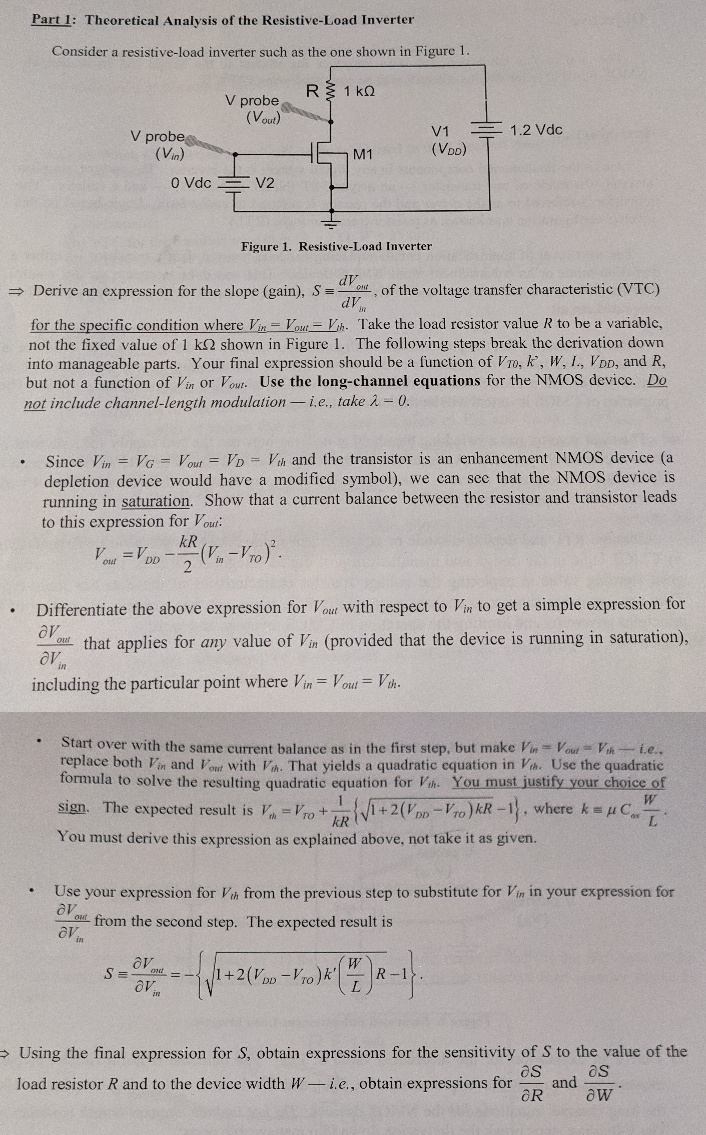Part 1: Theoretical Analysis of the Resistive-Load | Chegg.com