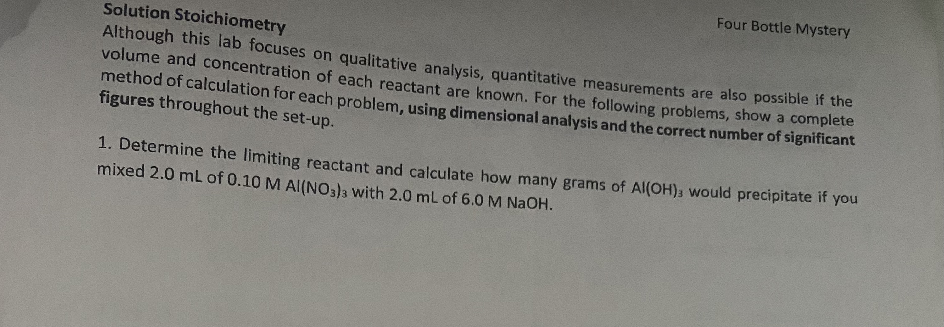 Solved Solution Stoichiometry Four Bottle Mystery Although | Chegg.com