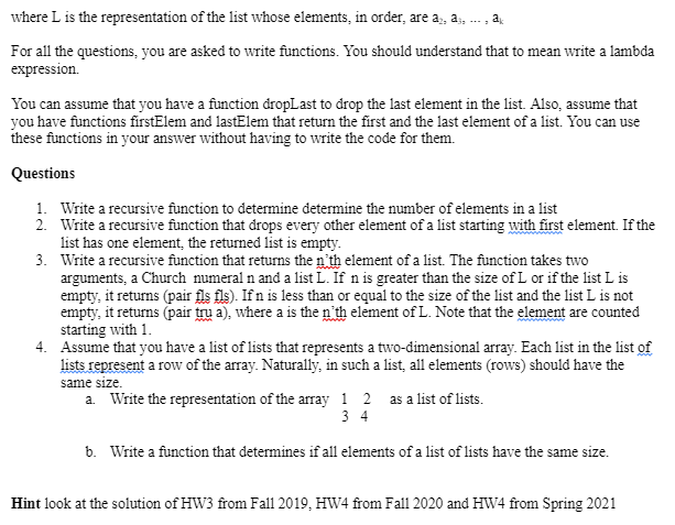Solved Problem 2 (Linked Lists with Lambda Calculus) A list | Chegg.com