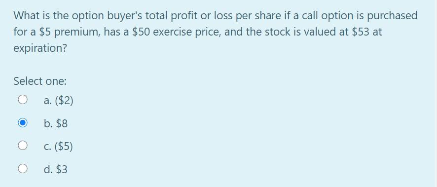 Solved What is the option buyer's total profit or loss per | Chegg.com