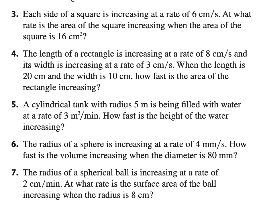 Solved 3. Each side of a square is increasing at a rate of 6 | Chegg.com