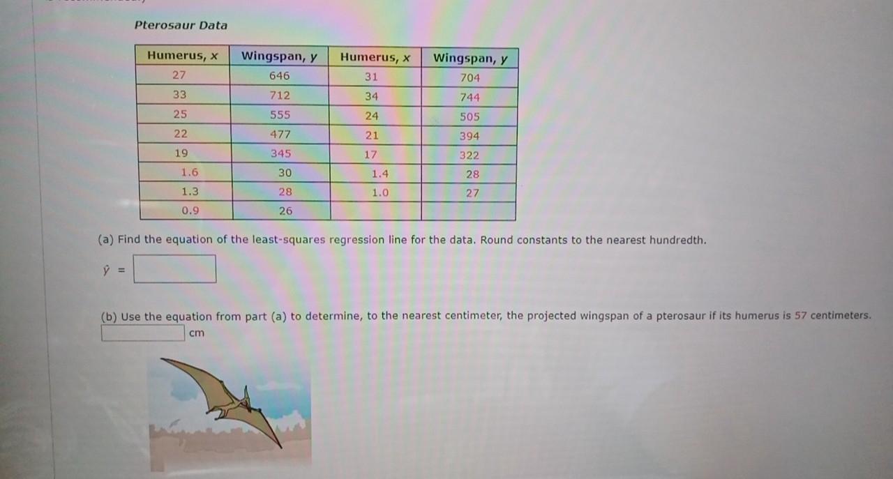 Solved Pterosaur Data Humerus, x 27 Wingspan, y 646 Humerus, | Chegg.com