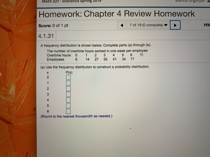 Solved Math 227-Statistics Spring 2019 Marind Grigoryan | Chegg.com