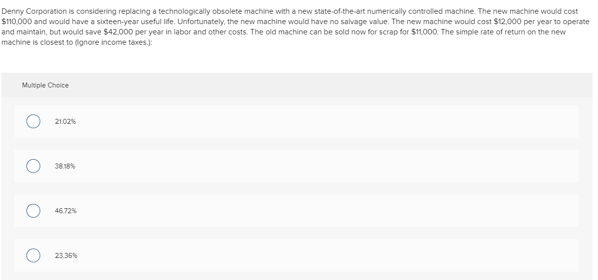 Solved Denny Corporation is considering replacing a | Chegg.com