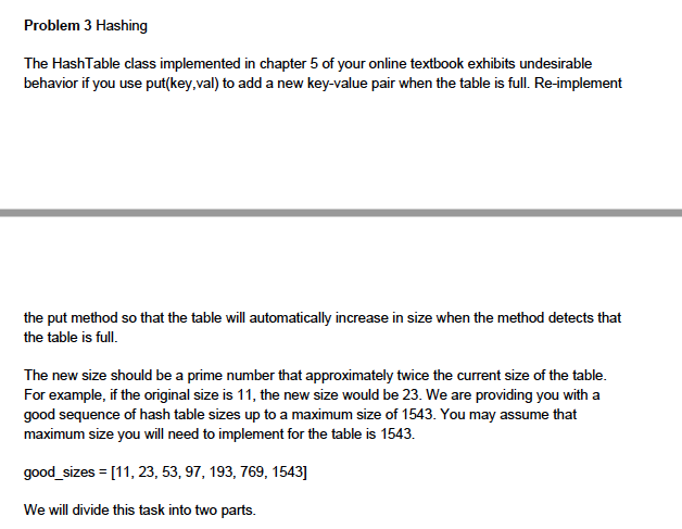 Problem 3 Hashing The HashTable class implemented in | Chegg.com