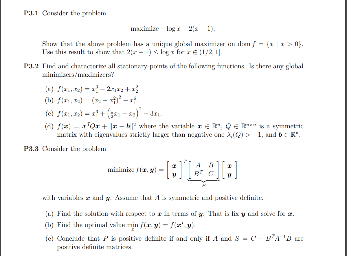 Solved P3.1 Consider the problem maximize logx−2(x−1) Show | Chegg.com