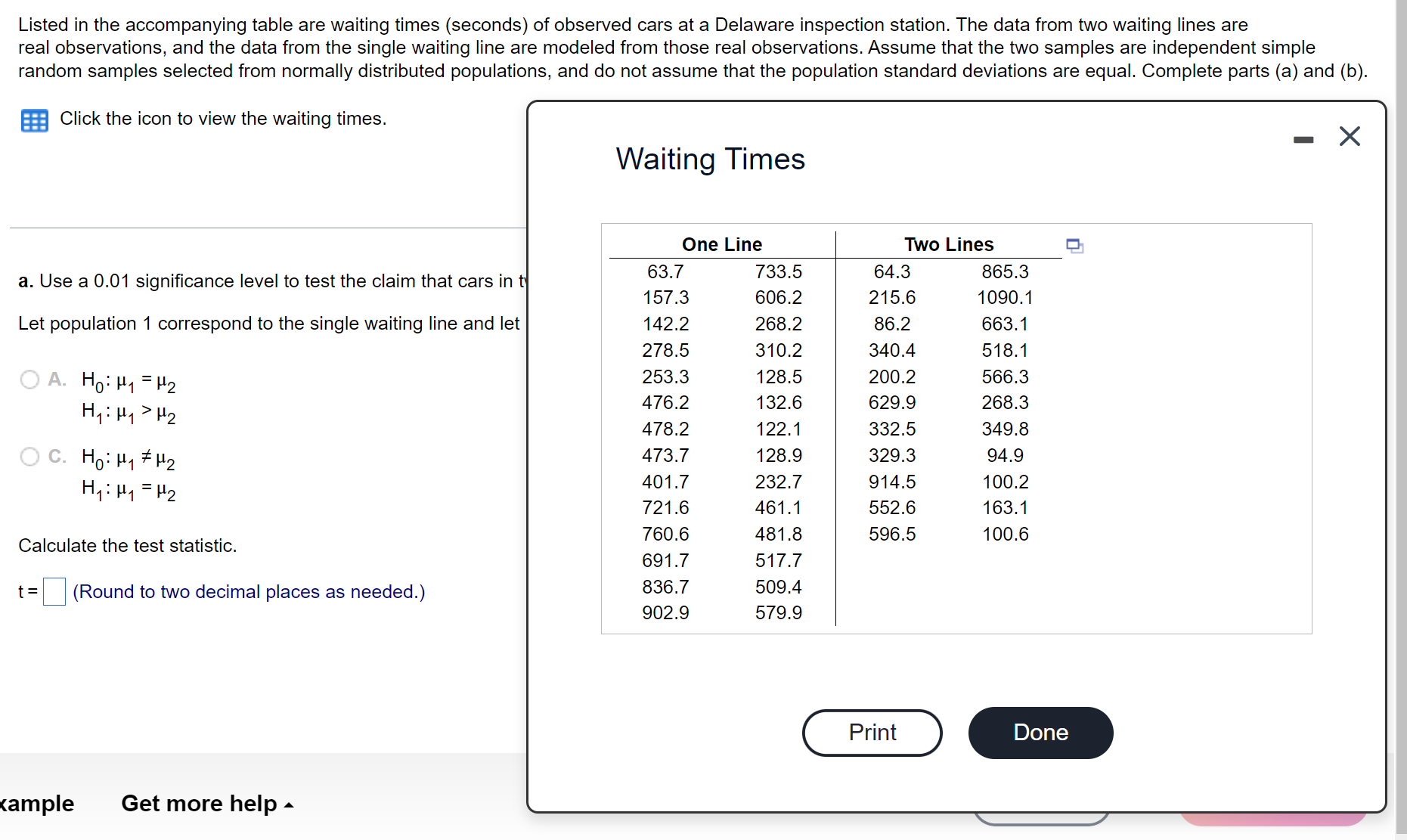 Solved Listed in the accompanying table are waiting times | Chegg.com