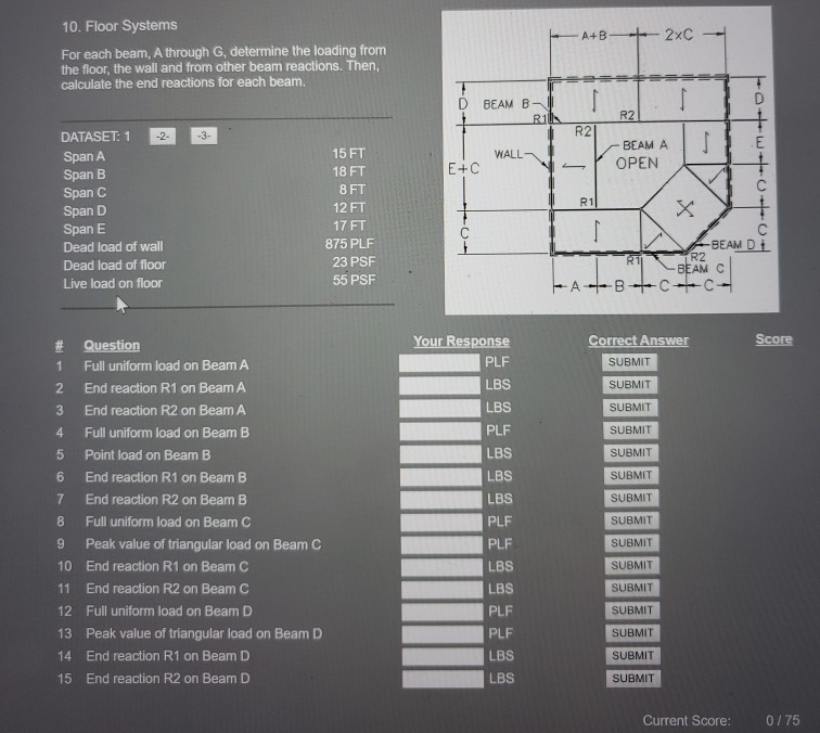 10. Floor Systems A+B 2xC For each beam, A through G, | Chegg.com