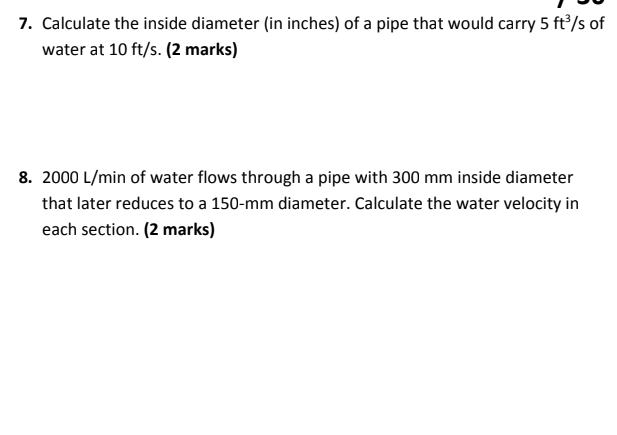 Solved 7. Calculate the inside diameter (in inches) of a | Chegg.com