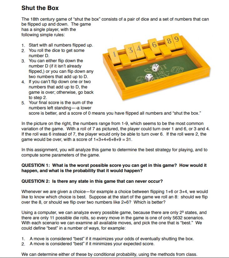 Shut The Box The 18th Century Game Of shut The Box Chegg