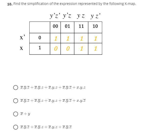 Solved 10. Find the simplification of the expression | Chegg.com