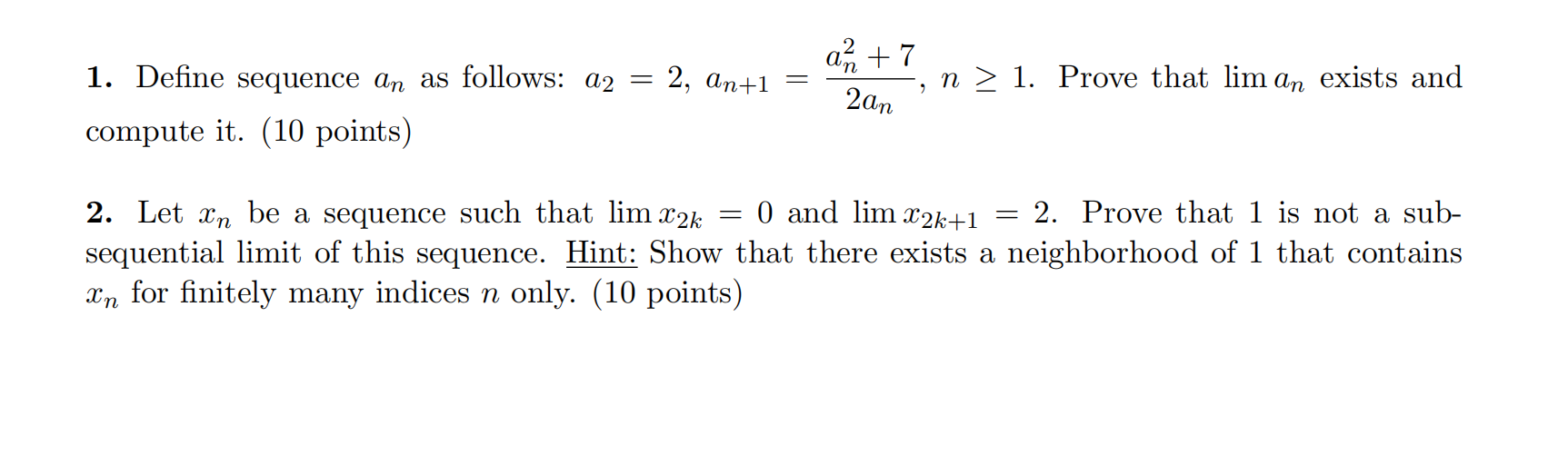 Solved 1.Define sequence an ﻿as follows: | Chegg.com