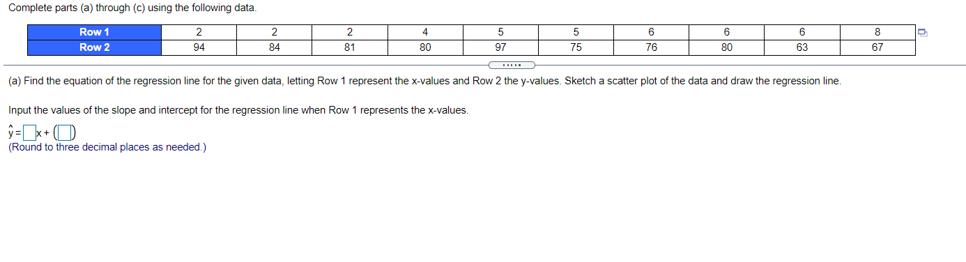 Solved Complete parts (a) through (c) using the following | Chegg.com