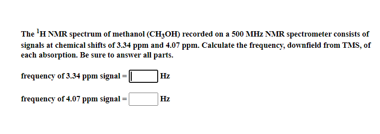 Solved The 'H NMR spectrum of methanol (CH3OH) recorded on a | Chegg.com