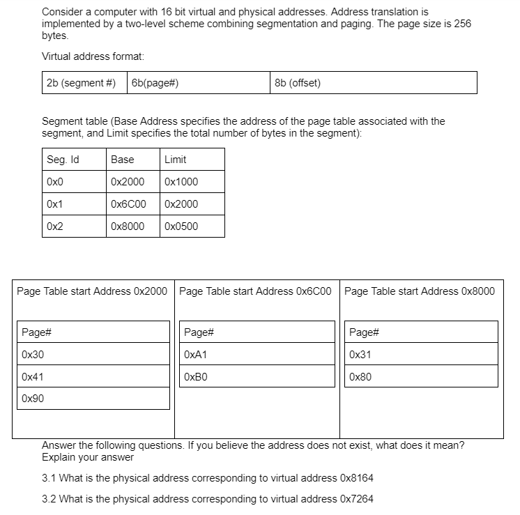 Consider a computer with 16 bit virtual and physical | Chegg.com