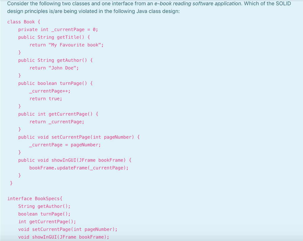 Solved Consider the following two classes and one interface | Chegg.com