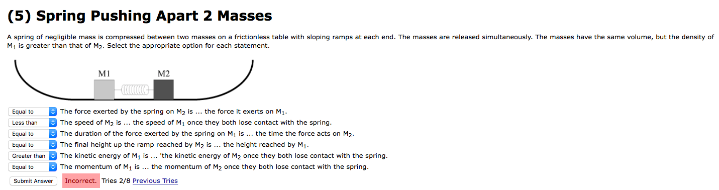 Solved (5) Spring Pushing Apart 2 Masses A spring of | Chegg.com