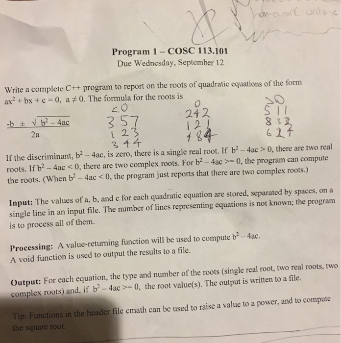Solved Program 1- COSC 113.101 Due Wednesday, September 12 | Chegg.com