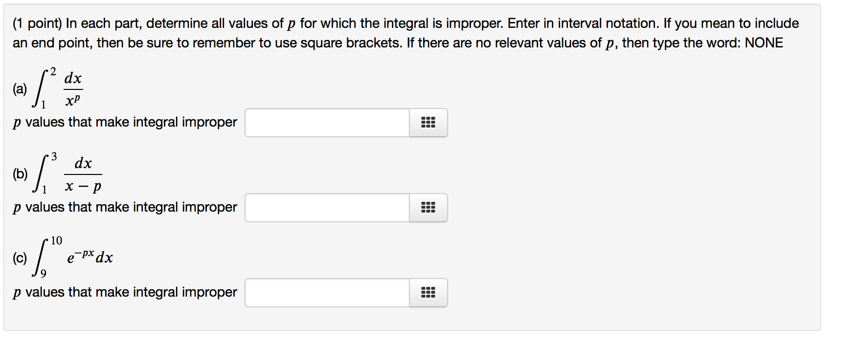 Solved (1 point) In each part, determine all values of p for | Chegg.com