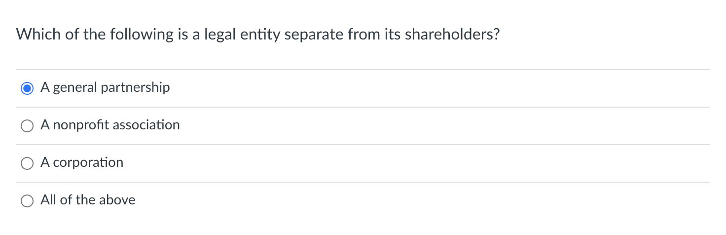 Solved Which of the following is a legal entity separate | Chegg.com
