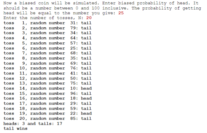 Solved Task 3 (35 pts) - coin toss: loop, random numbers, | Chegg.com