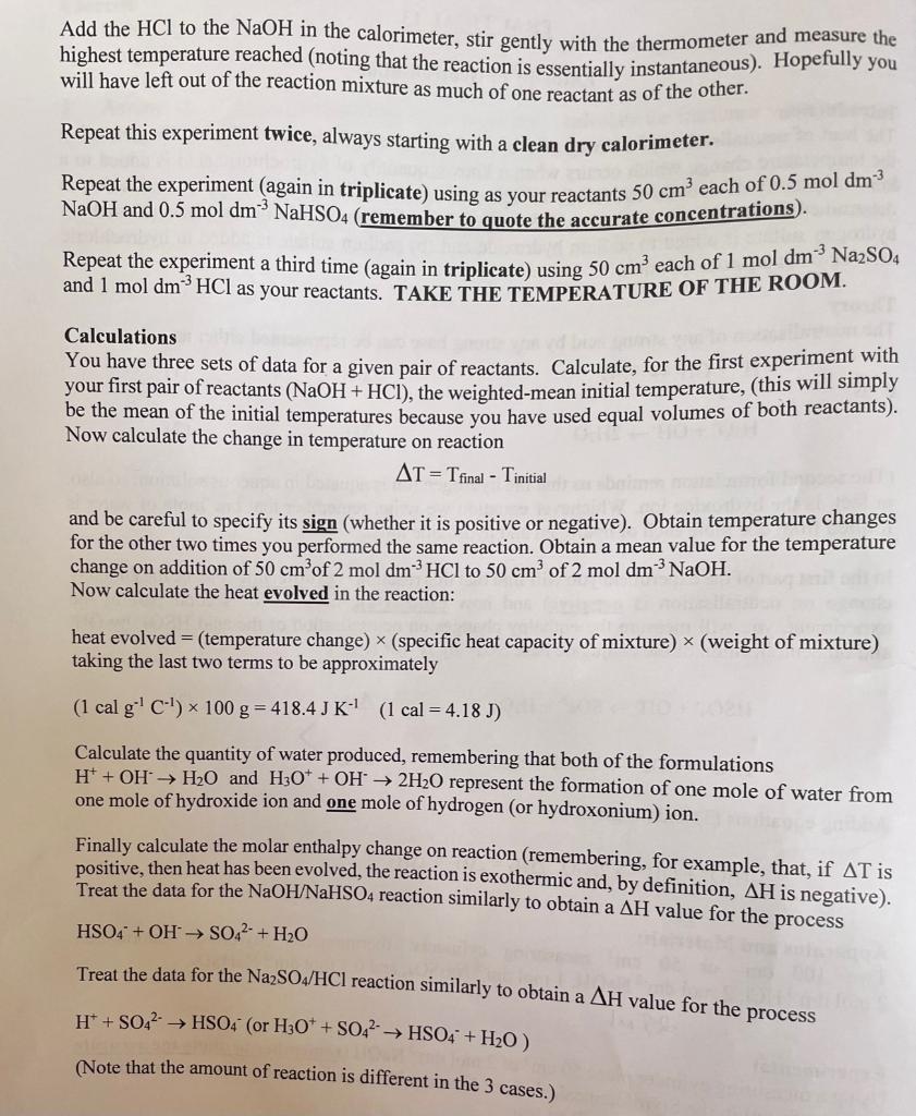 Enthalpy of Neutralisation Introduction The heat of | Chegg.com